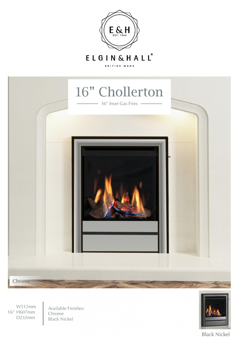 Elgin & Hall 16” Chollerton Inset Gas Fire with Chollerton fascia