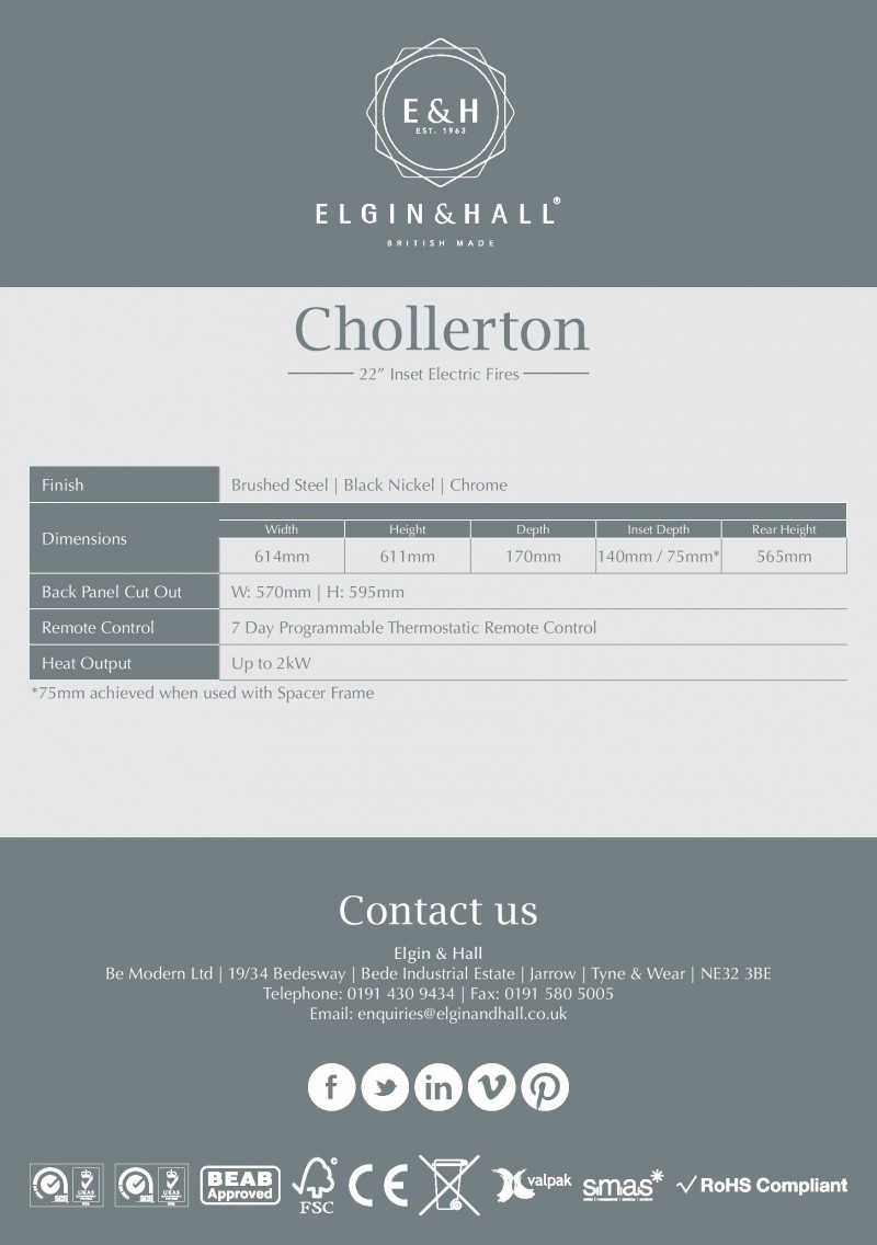 Elgin & Hall 22” Chollerton Electric Fire with Chollerton fascia